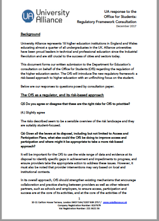 UA response to the Office for Students: Regulatory Framework ...